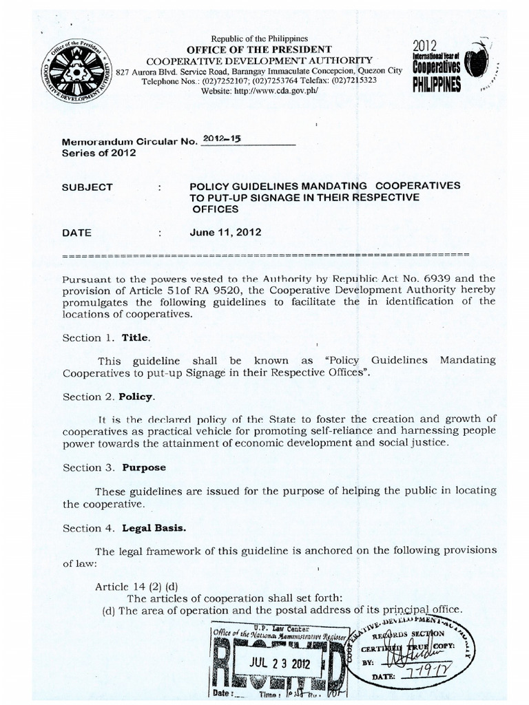 Policy Guidelines Mandating Cooperatives To Put Up Signage Respective ...