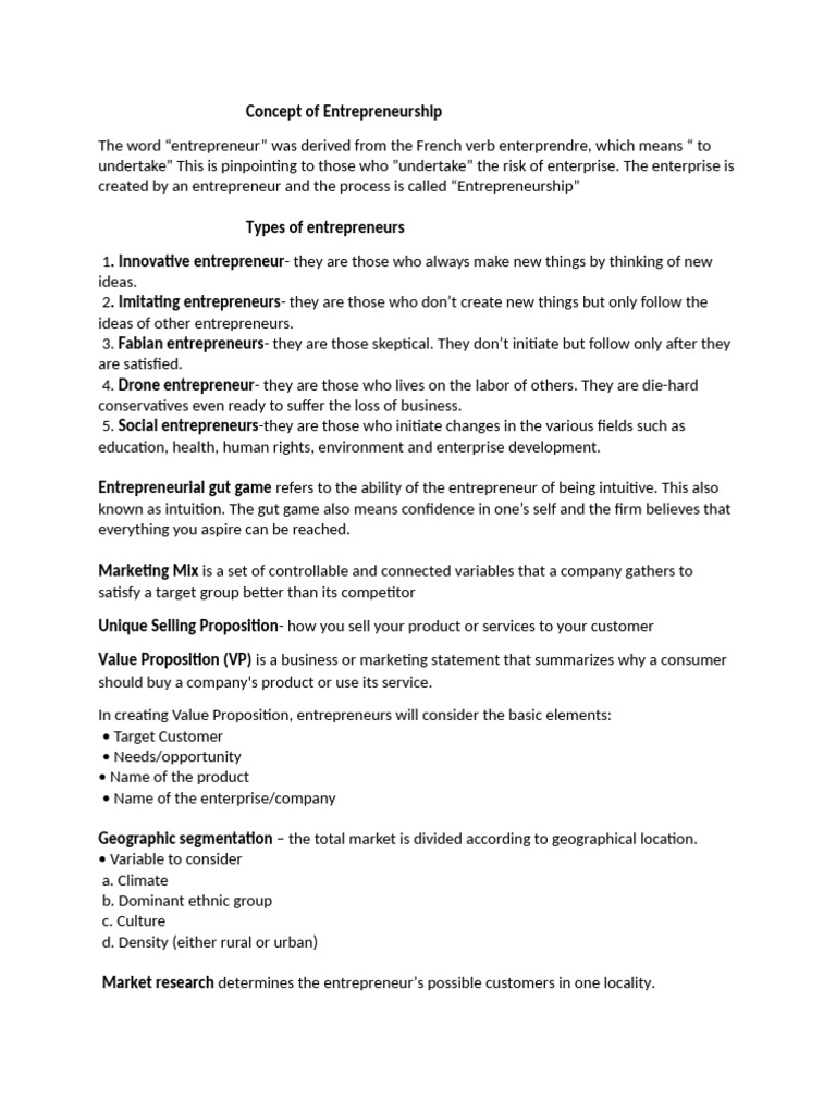 Entrepreneurship Notes | PDF | Entrepreneurship | Marketing