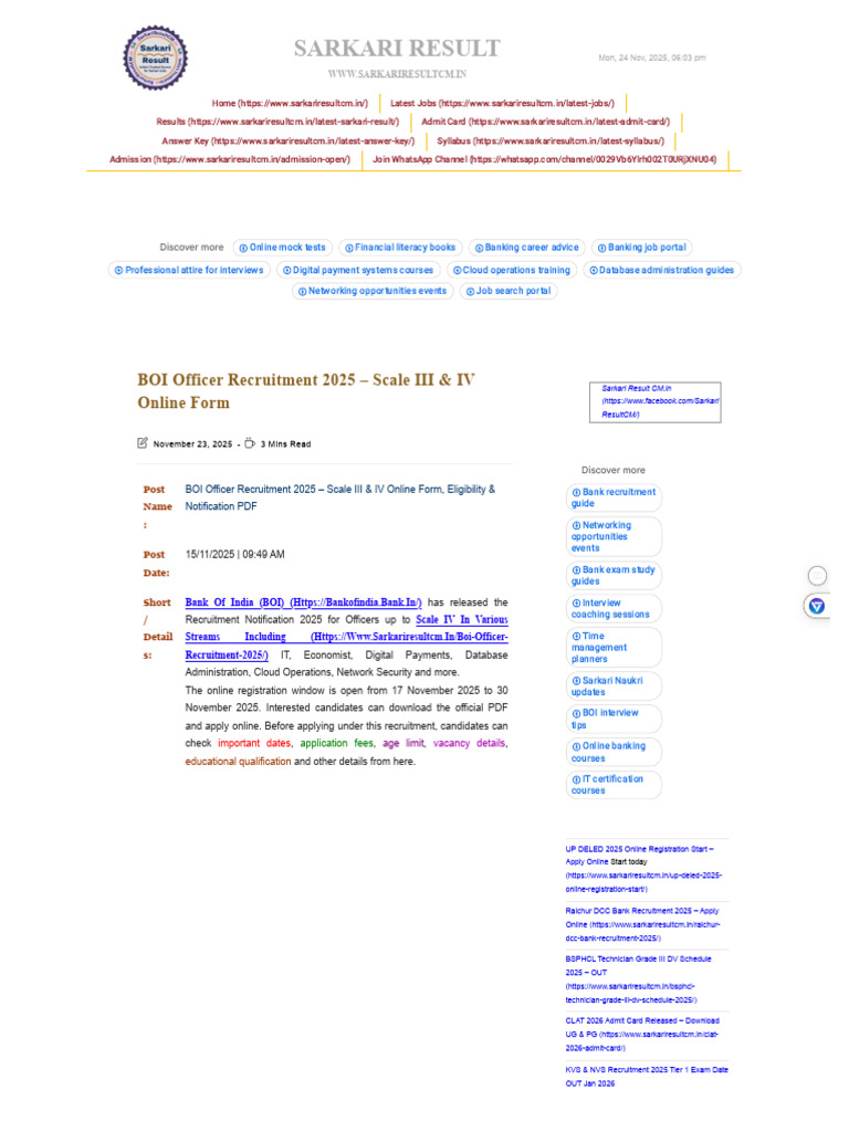 BOI Officer Recruitment 2025 - Scale III & IV Online Form | PDF ...