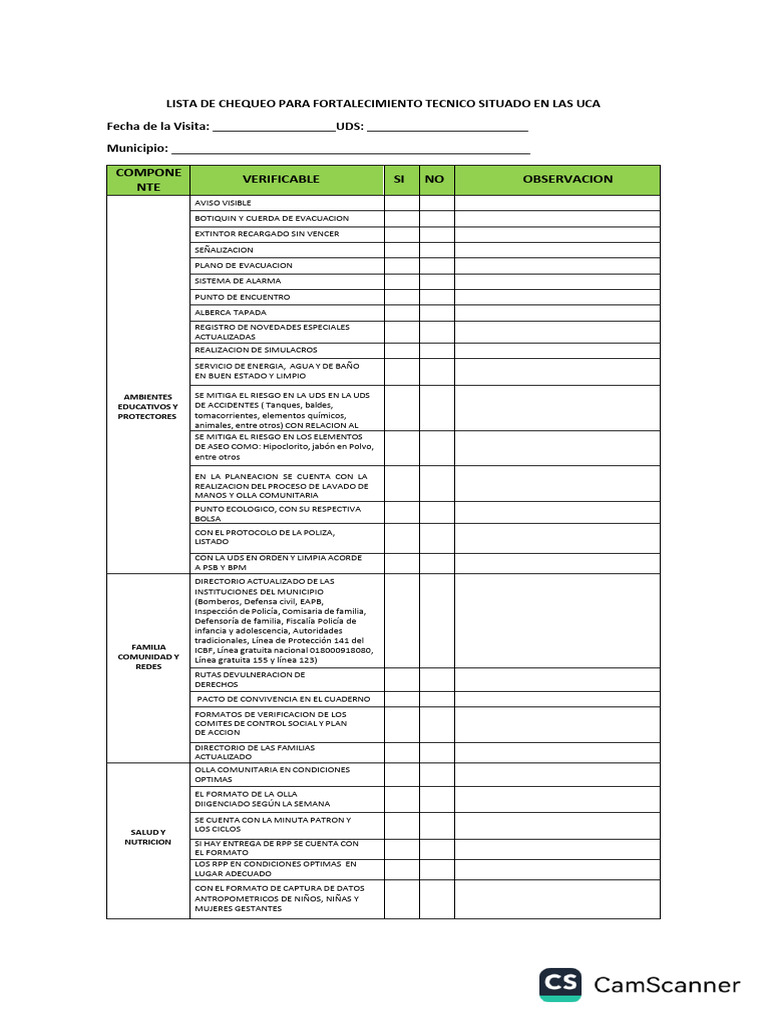 Chequeo Técnico para UCA: Seguridad y Salud | PDF