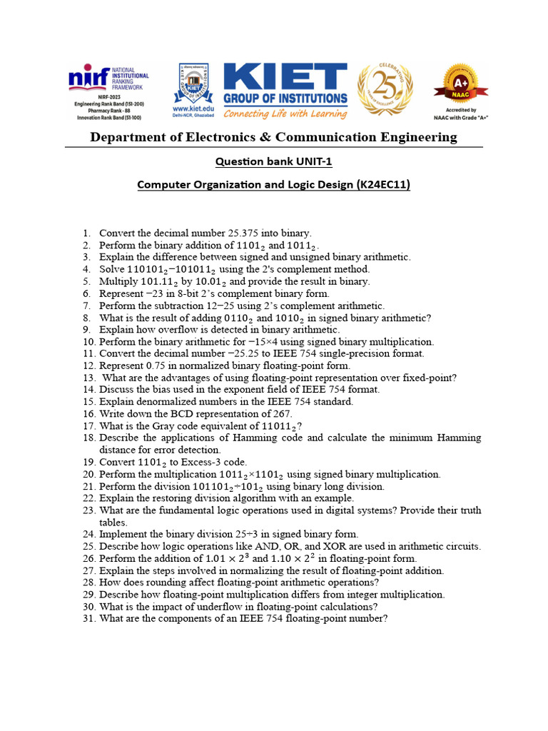 Ques Bank - Ese Modal Paper of Co&Ld (2) | PDF | Cpu Cache | Input/Output