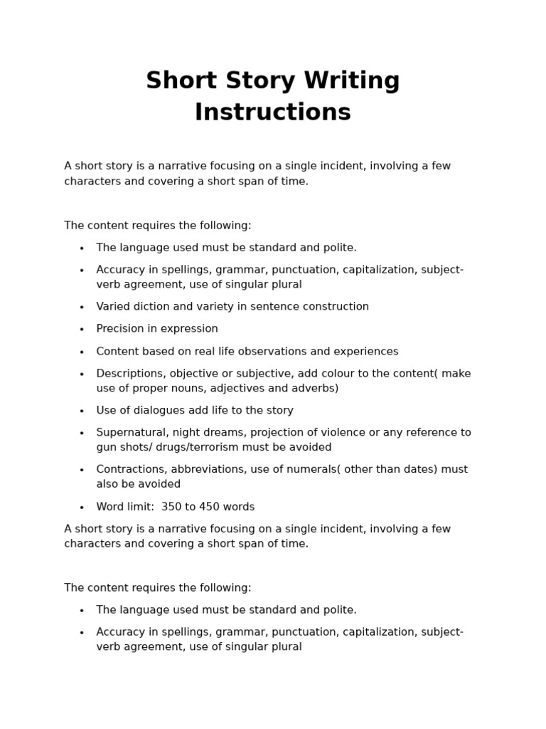 Short Story Writing Instructions | PDF