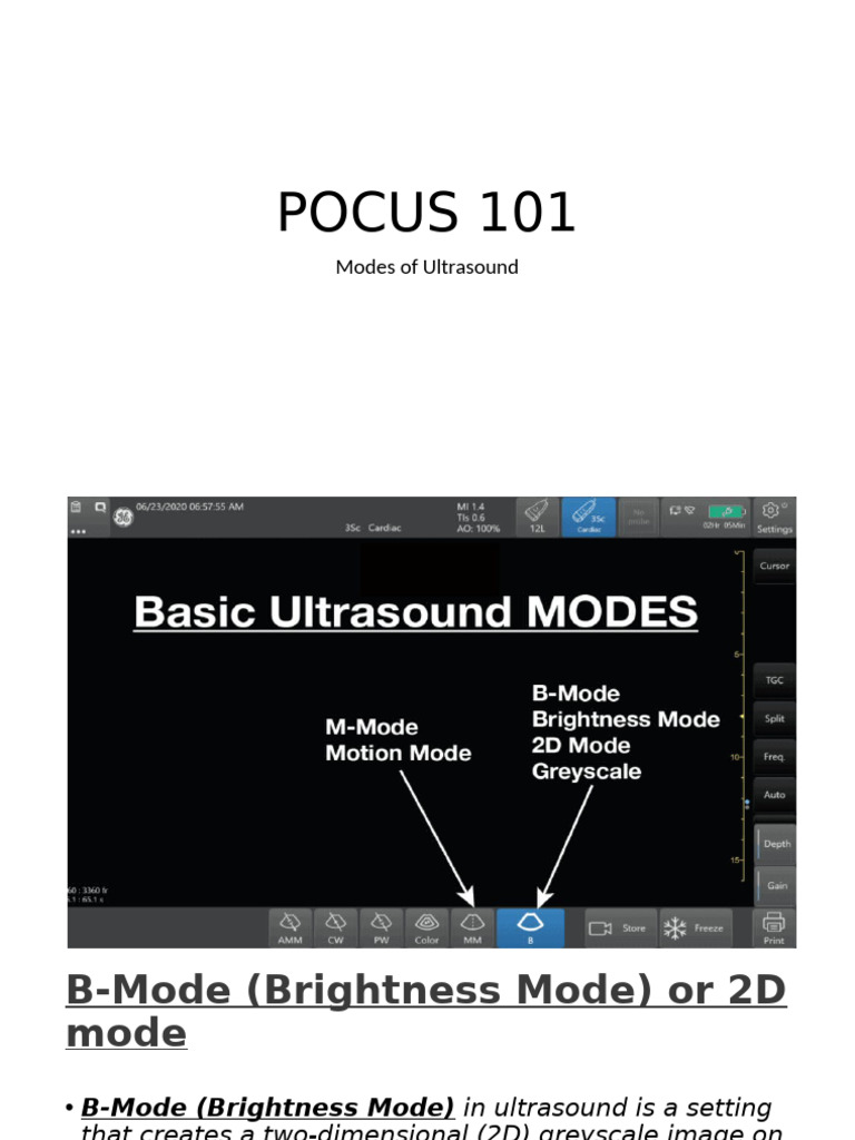 POCUS Ultrasound Modes Explained | PDF | Medical Ultrasound
