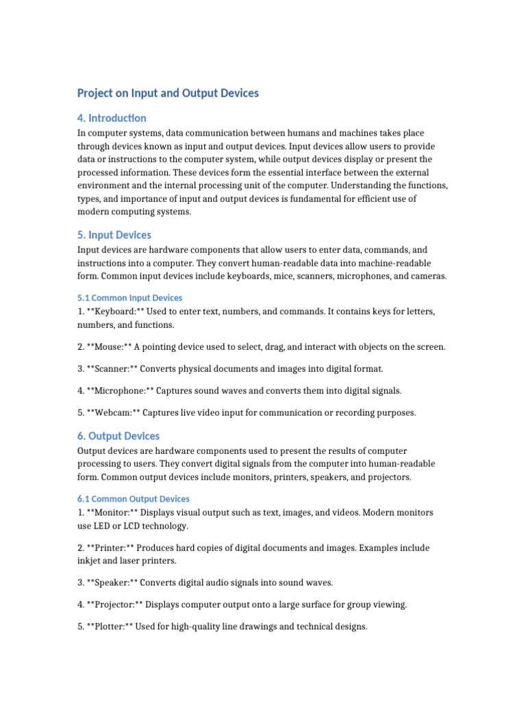 Input and Output Devices Project | PDF | Computer Monitor | Office ...