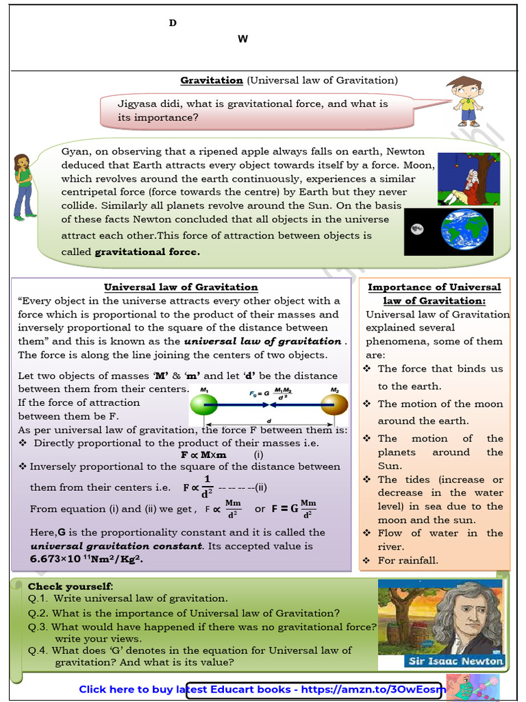 Universal Law of Gravitation Explained | PDF | Newton's Law Of ...
