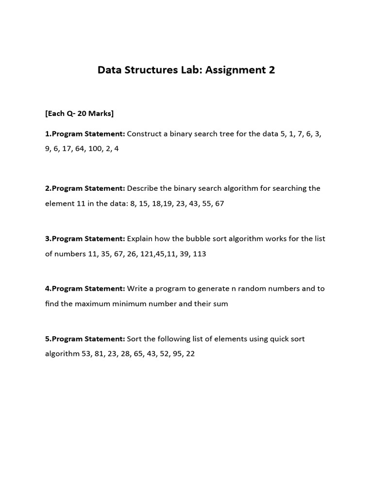 Data Structures Lab Assignment 2 Tasks | PDF