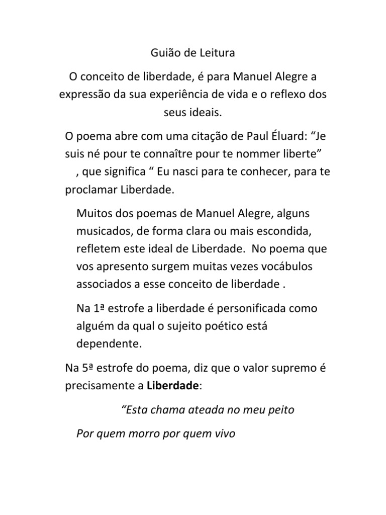 Liberdade na Poesia de Manuel Alegre | PDF | Poesia | Liberdade