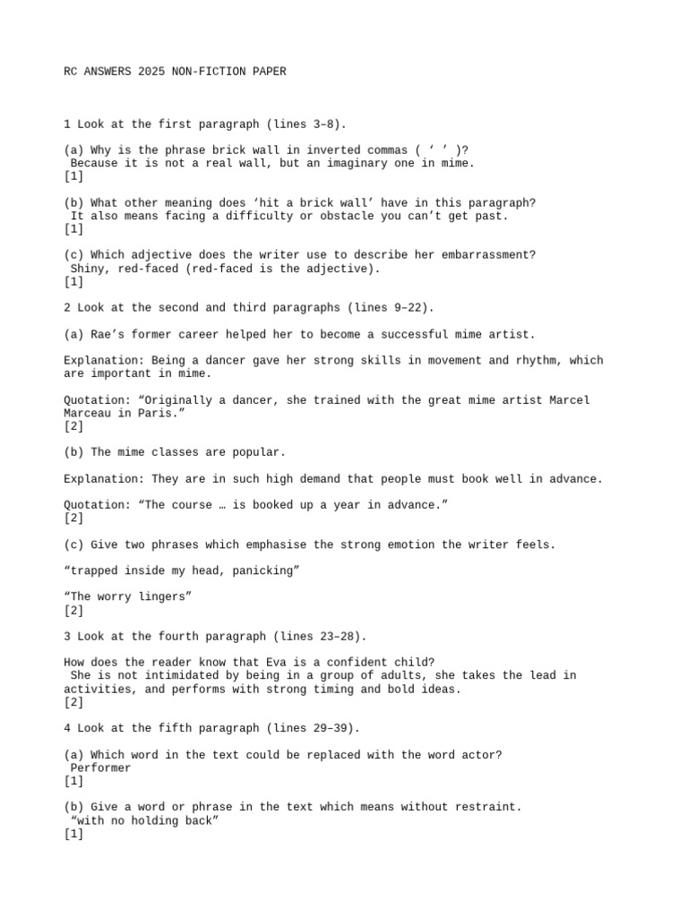 Rc Answers 2025 Non-fiction Paper | PDF | Nonverbal Communication | Communication