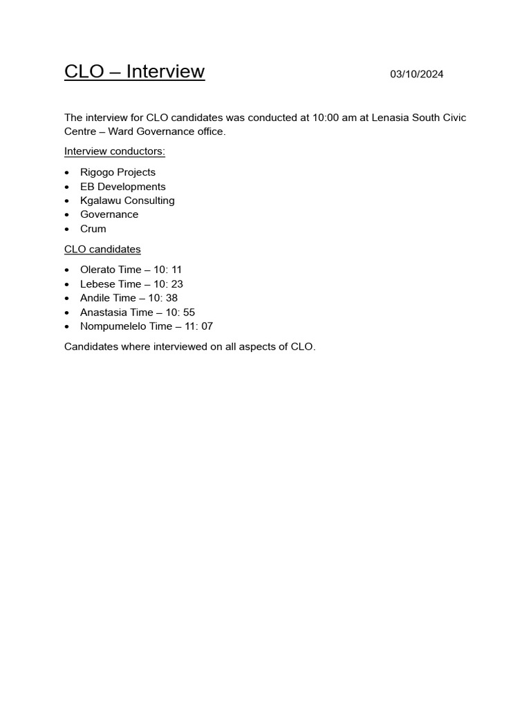CLO Candidate Interview Summary | PDF