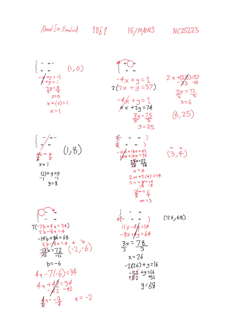 Systems of Equations: Elimination Practice | PDF