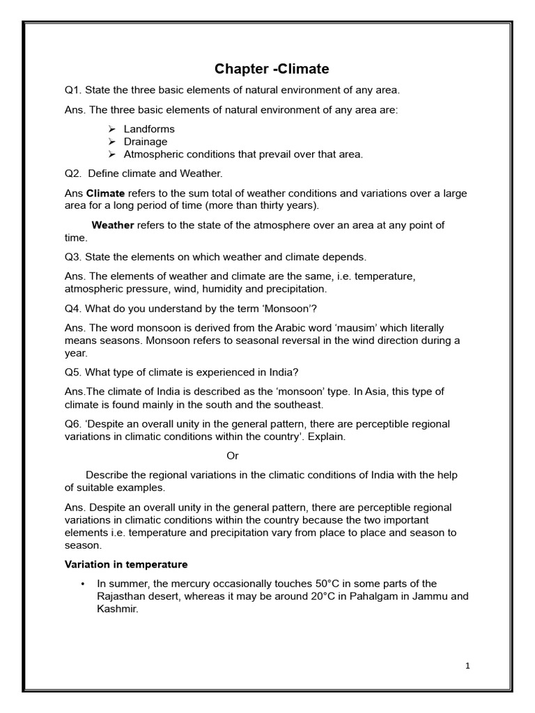 Chapter - Climate Notes PDF | PDF | Monsoon | Wound