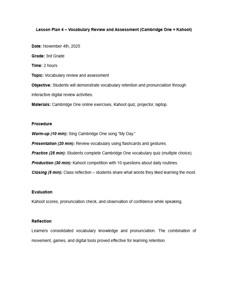 3rd Grade Vocabulary Review Lesson Plan | PDF