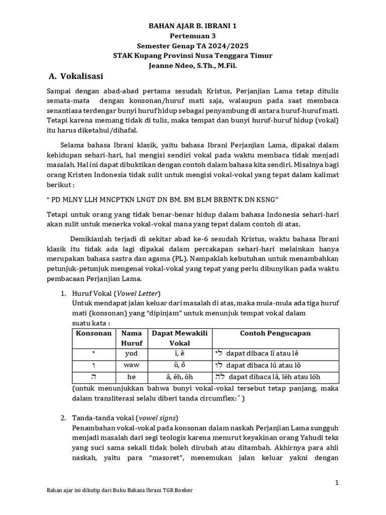 Bahan Ajar B. Ibrani 1 - Pertemuan 3 | PDF
