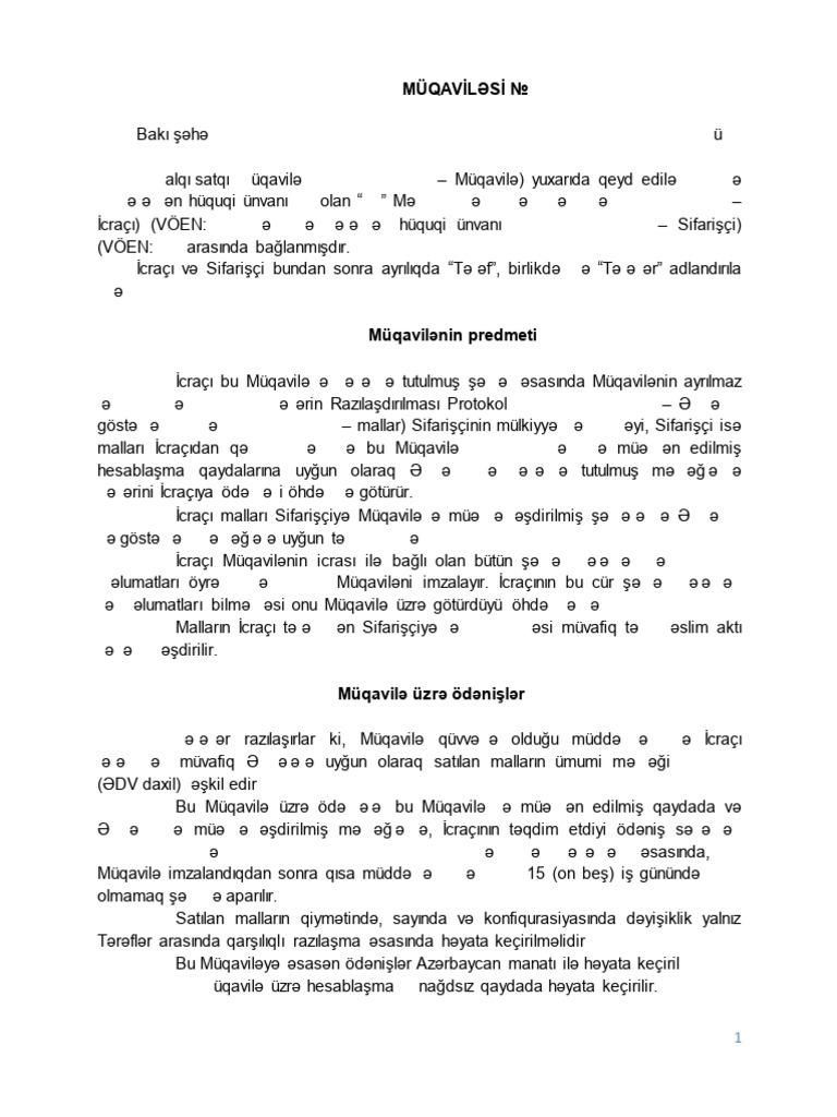 Alqi Satqi Muqaviləsi | PDF