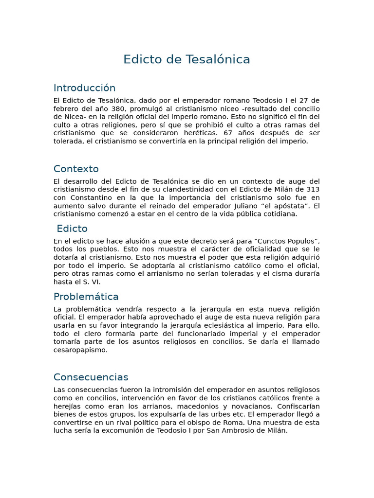Edicto de Tesalónica: Cristianismo Oficial | PDF | imperio Romano ...