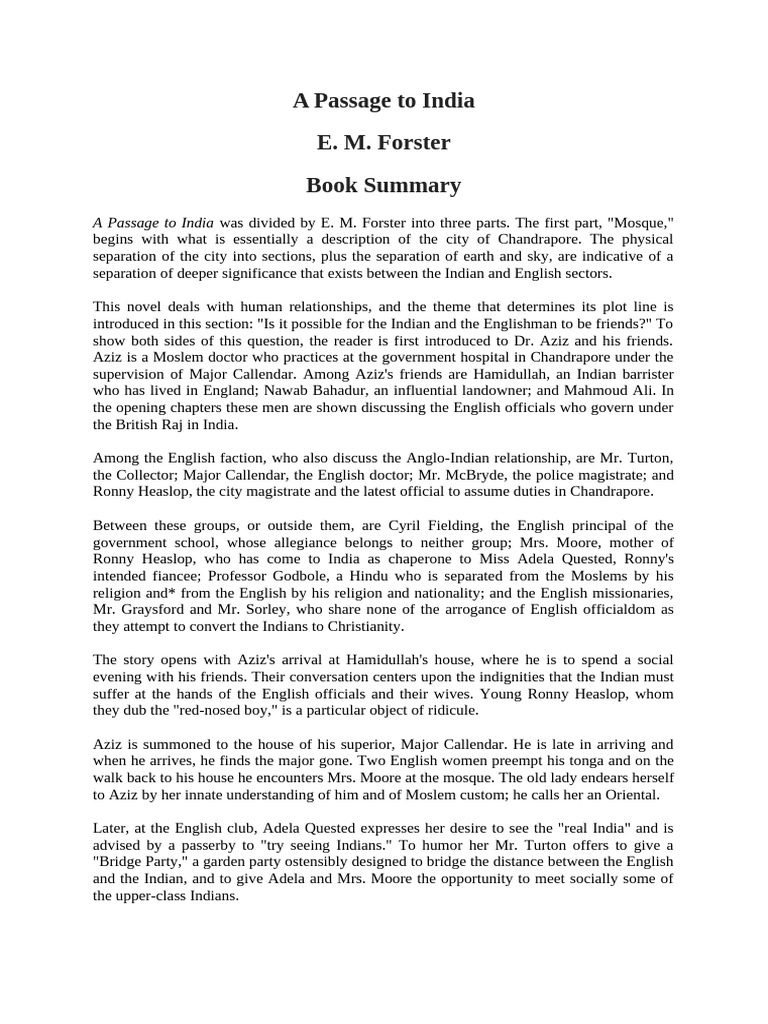 A Passage to India: Summary & Analysis | PDF