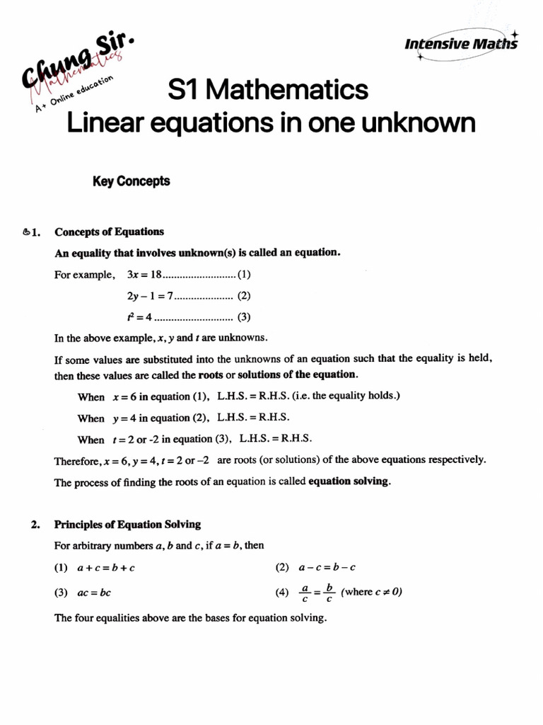 S1 IMaths2025 Equation Notes) | PDF