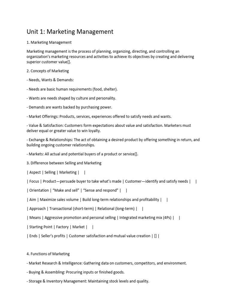 Marketing Management Unit 1 | PDF | Marketing | Marketing Research