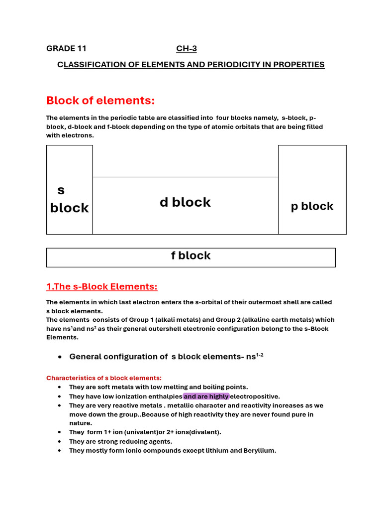 Classification of Elements in Chemistry | PDF | Periodic Table ...