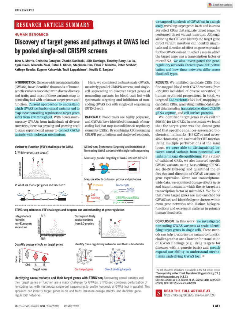 Discovery of Target Genes and Pathways at GWAS Loci by Pooled Single ...