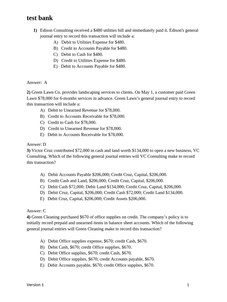 General Journal Entry Test Bank | PDF | Debits And Credits | Corporations