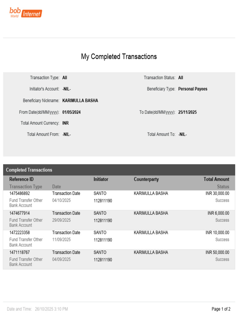 Kareemulla Basha Bank Transactions | PDF | Financial Markets | Money