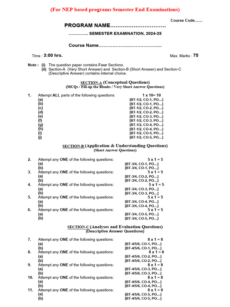 NEP Semester End Exam Question Paper | PDF | Chess | Chess Theory