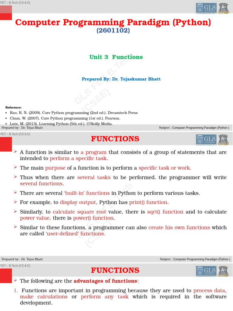 Python Unit 3 Function | PDF | Parameter (Computer Programming) | Variable (Computer Science)