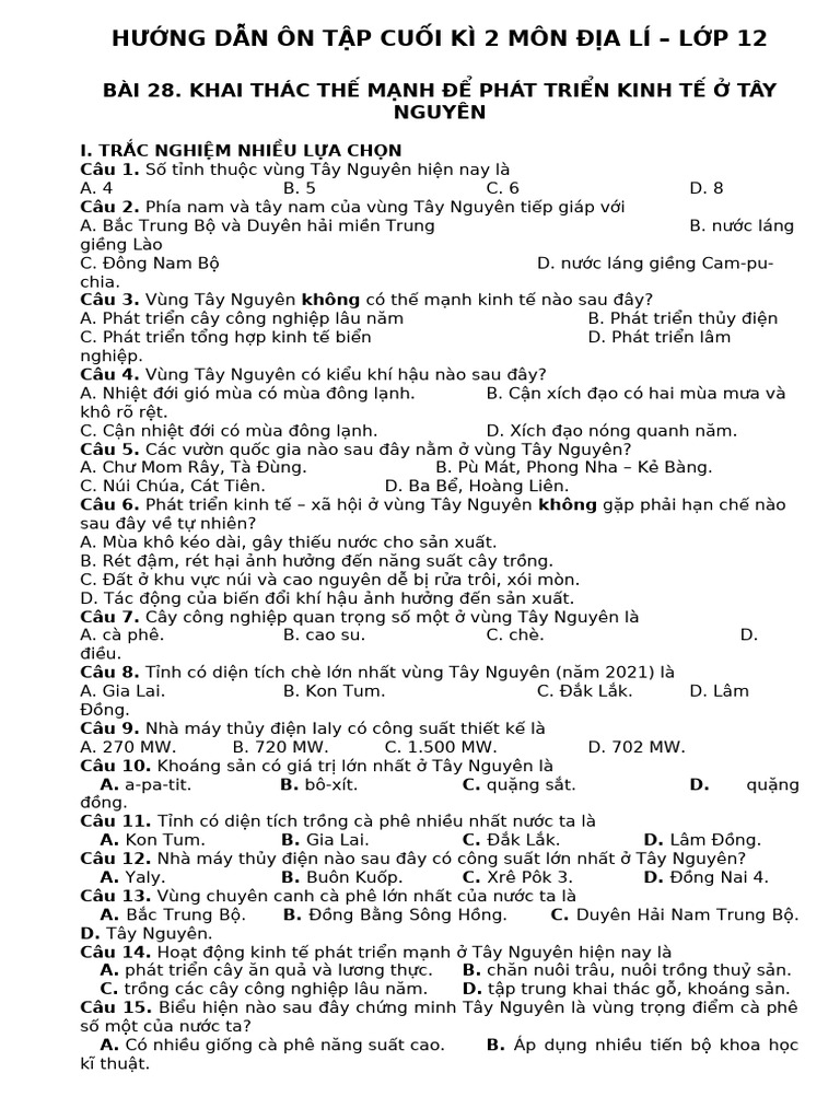 HDOT CUỐI KÌ-LỚP 12 | PDF