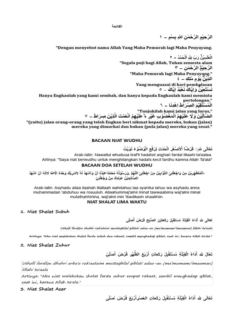 Bacaan Doa dan Niat Shalat Islam | PDF | Prayer