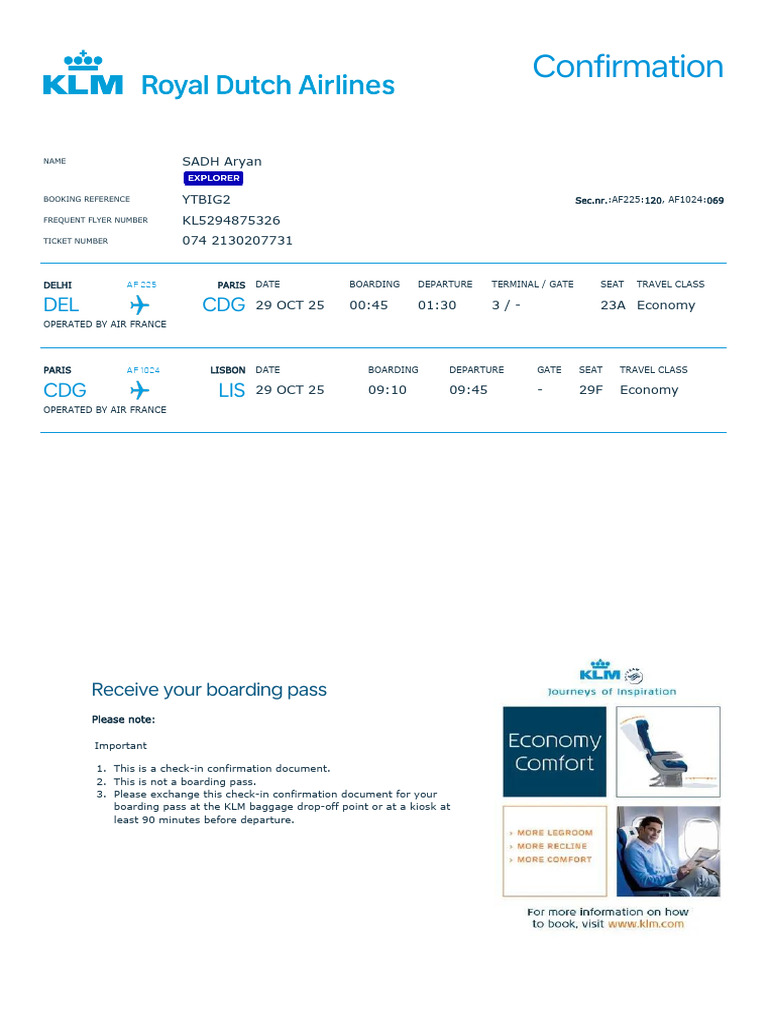Check in Confirmation | PDF