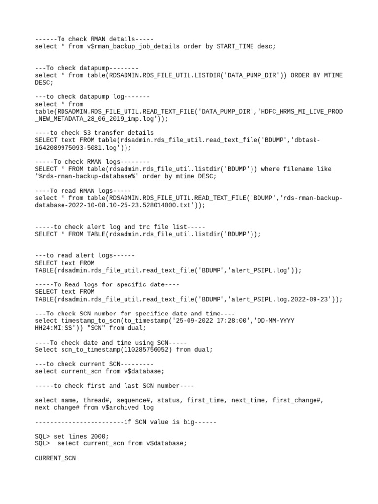 RMAN Commands For AWS | PDF | Data Management | Information Technology Management