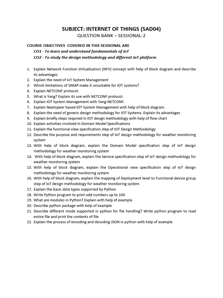 Question Bank Sessional2 2024-Iot Subject | PDF