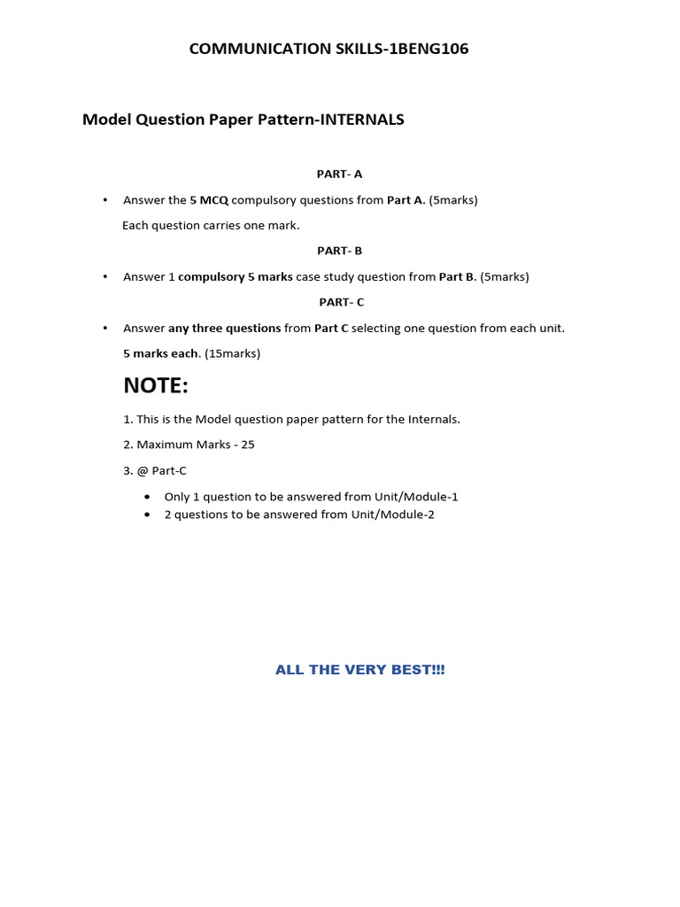 Question Paper Pattern - Internals | PDF