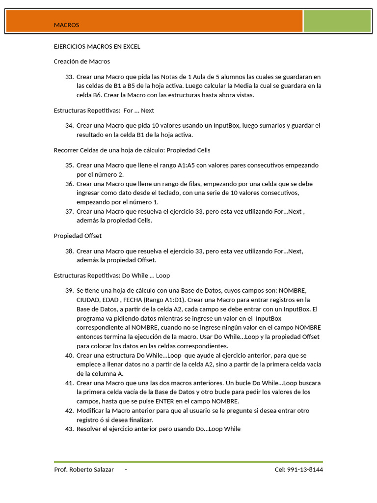 Ejercicios Macros en Excel 3 Parte | PDF | Hoja de cálculo | Microsoft Excel