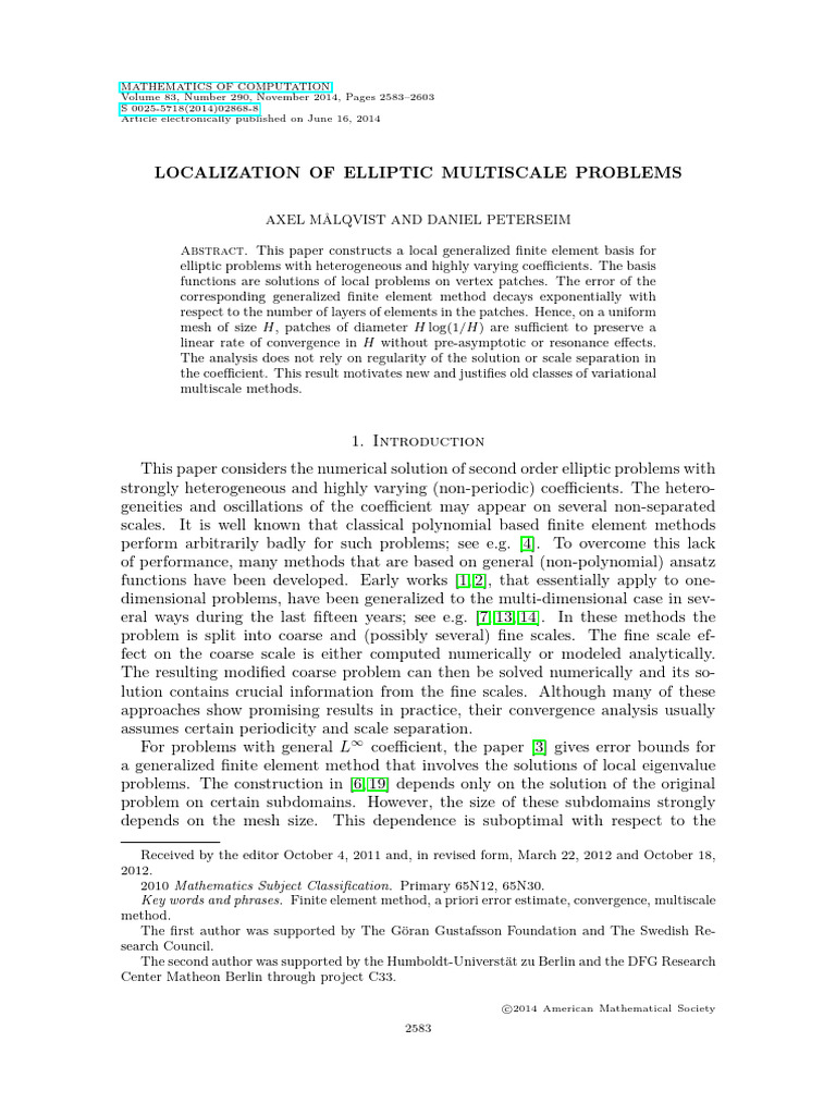 Localization of Elliptic Multiscale Problems | PDF | Finite Element Method | Algebra