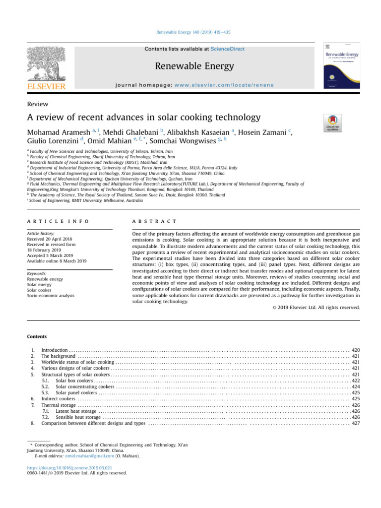 A Review of Recent Advances in Solar Cooking Technology | PDF | Solar ...