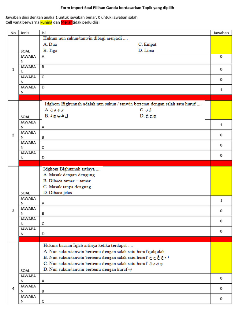 Form-Soal-Pilgan Mapel BTQ Kelas VIII | PDF