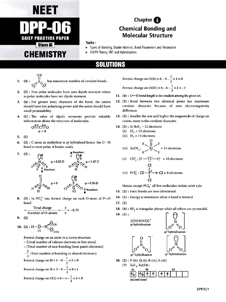 Chemistry DPP Solution | PDF | Chemical Polarity | Chemical Bond