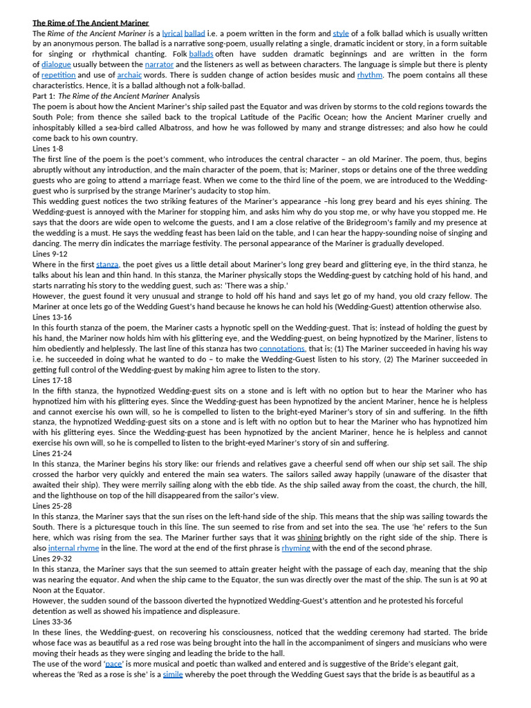 Analysis of The Rime of the Ancient Mariner | PDF