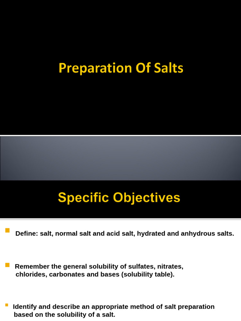 Salt Preparation Methods and Solubility | PDF | Salt (Chemistry ...