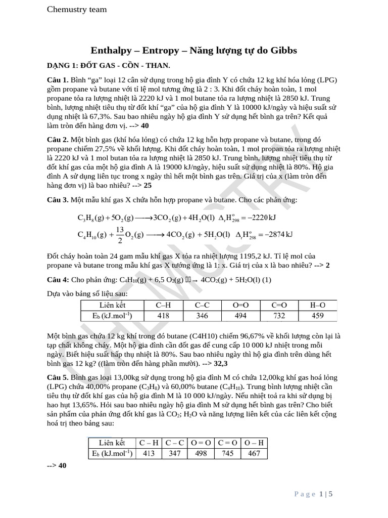 Enthalpy Bài Tập | PDF