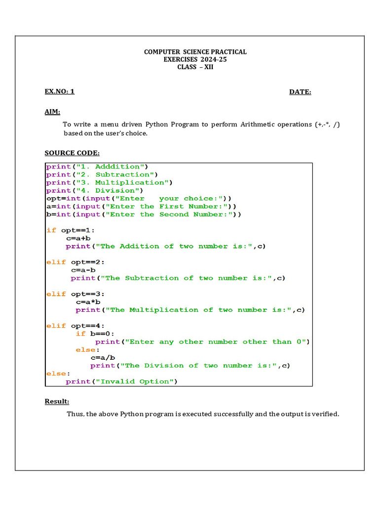 Class 12 CS Practical Exercises 2025-2026 (Updated) | PDF | Python ...