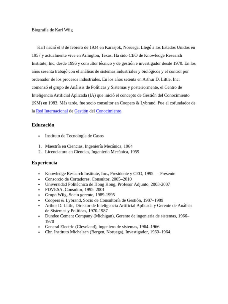 Biografía de Karl Wiig | PDF