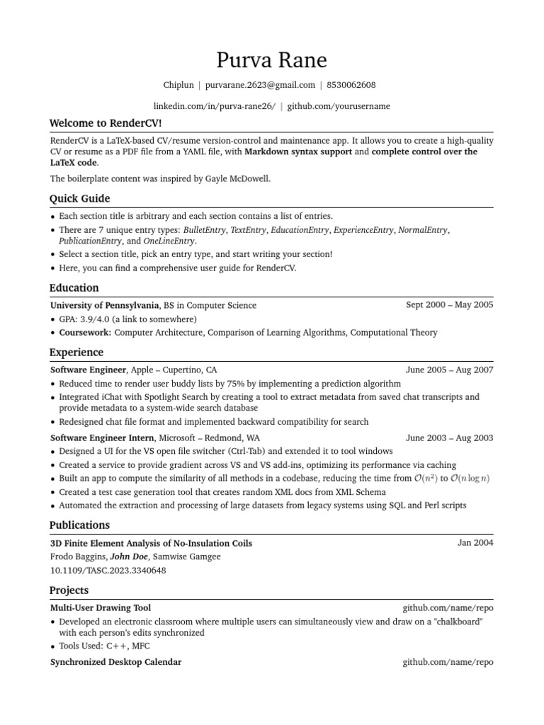 RenderCV EngineeringResumes Theme 1 | PDF | Microsoft Sql Server | Xml