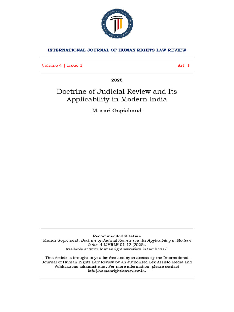 Doctrine of Judicial Review and Its Applicability in Modern India | PDF ...
