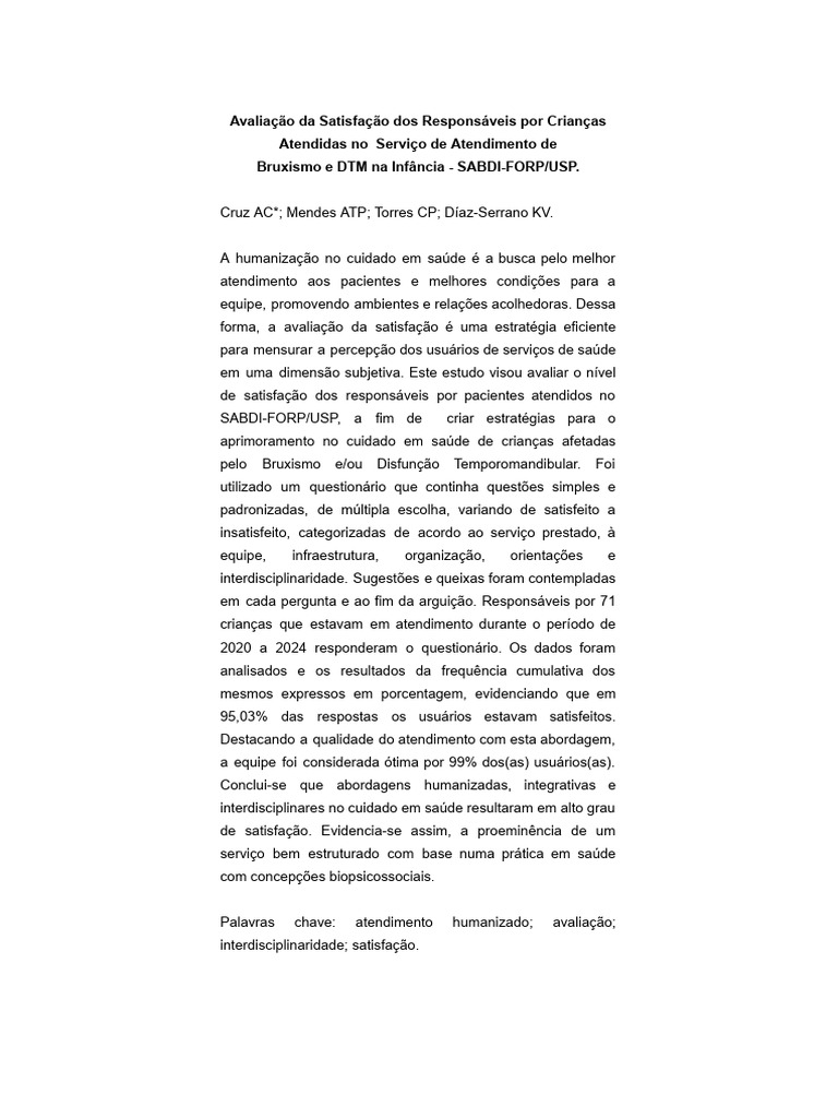 Avaliação Da Satisfação Dos Responsáveis Por Crianças Atendidas No ...