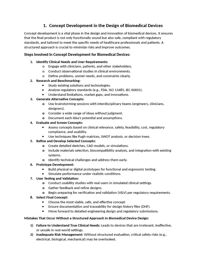 Biomedical Device Concept Development Guide | PDF | Prototype | Usability