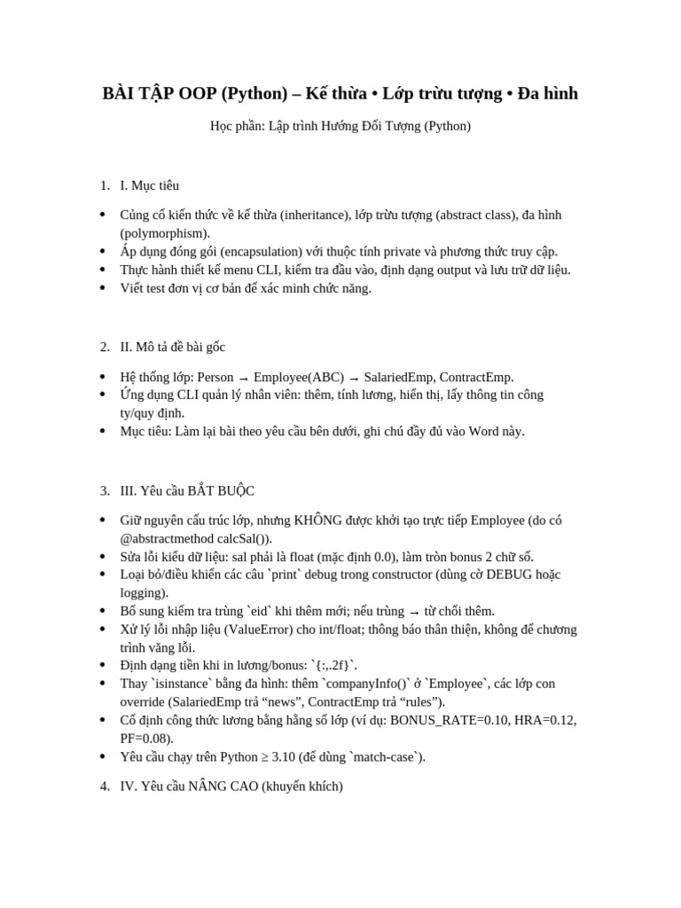Bai Tap OOP Python OOP Assignment | PDF