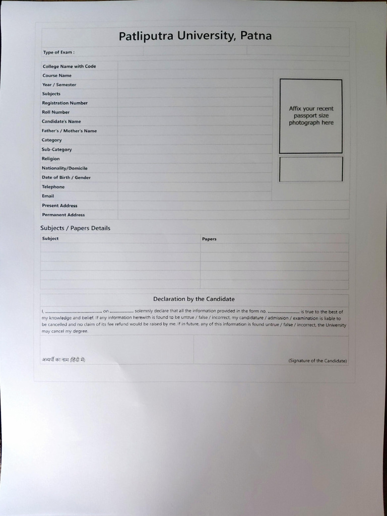 Examination Form | PDF